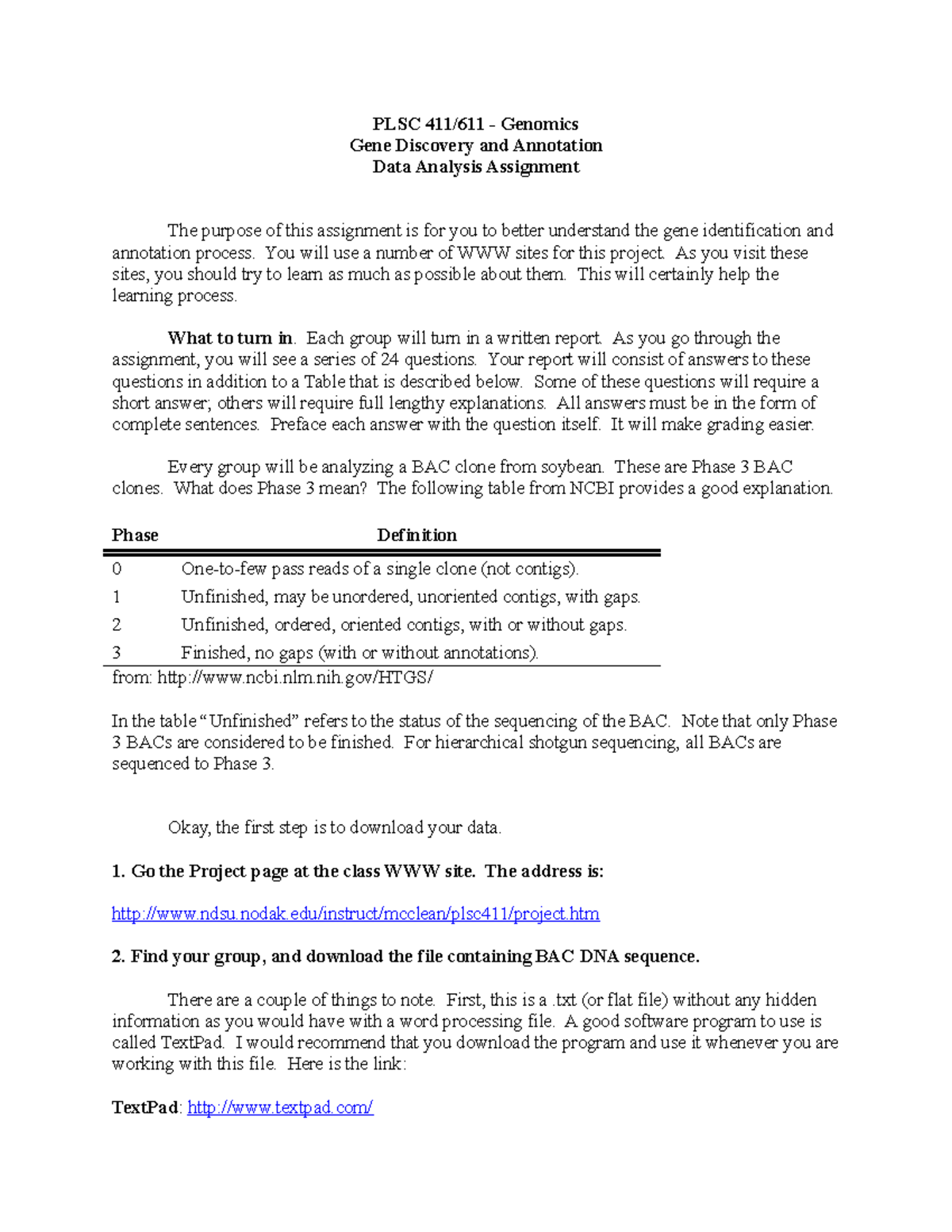 Genomics - Assignment 2 Sept 2016 - PLSC 411/611 - Genomics Gene ...