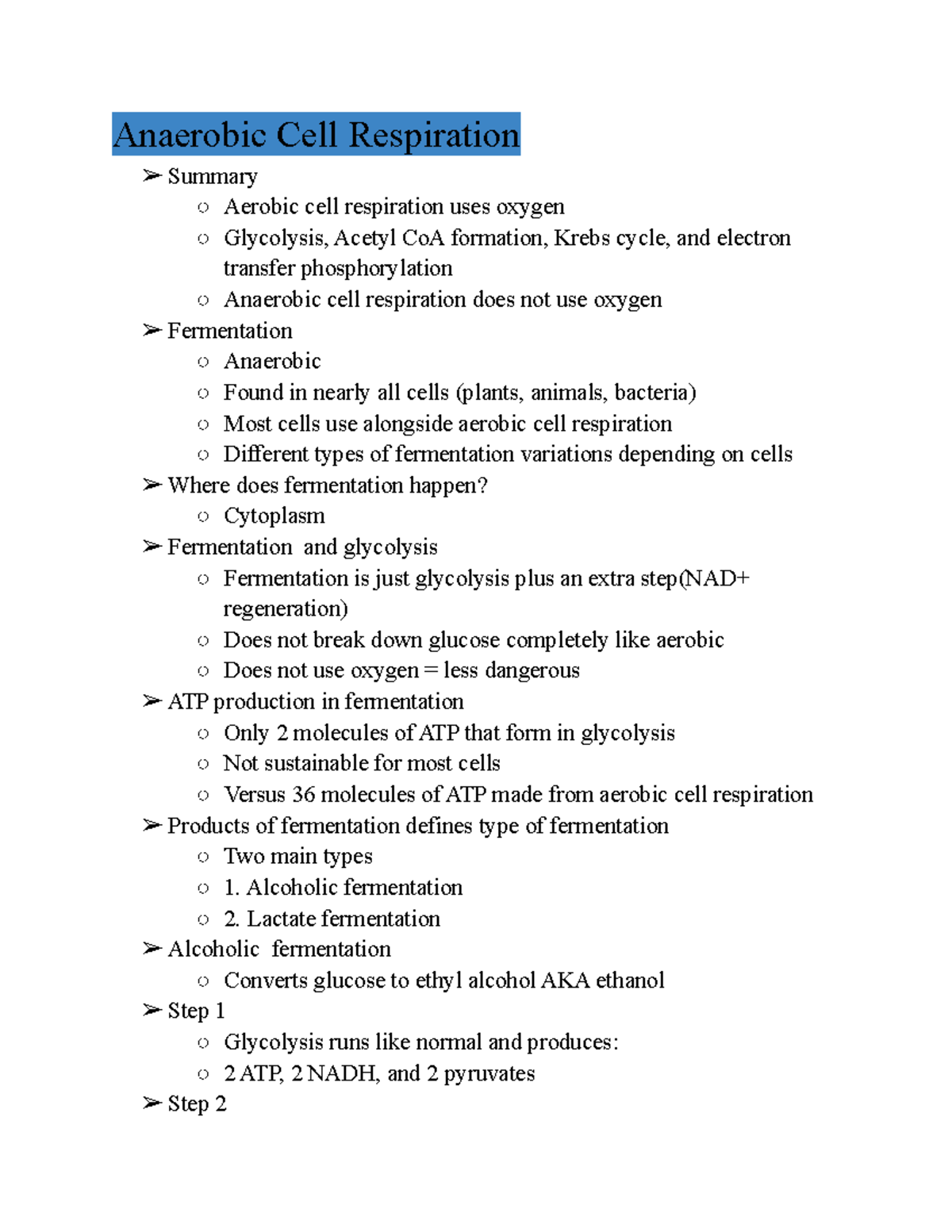 Intro to Biology Anaerobic Cell Respiration - Anaerobic Cell ...