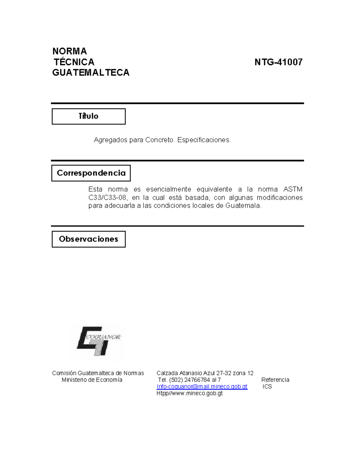 Norma coguanor ntg 41007 astm c33 - NORMA TÉCNICA NTG 41007 ...