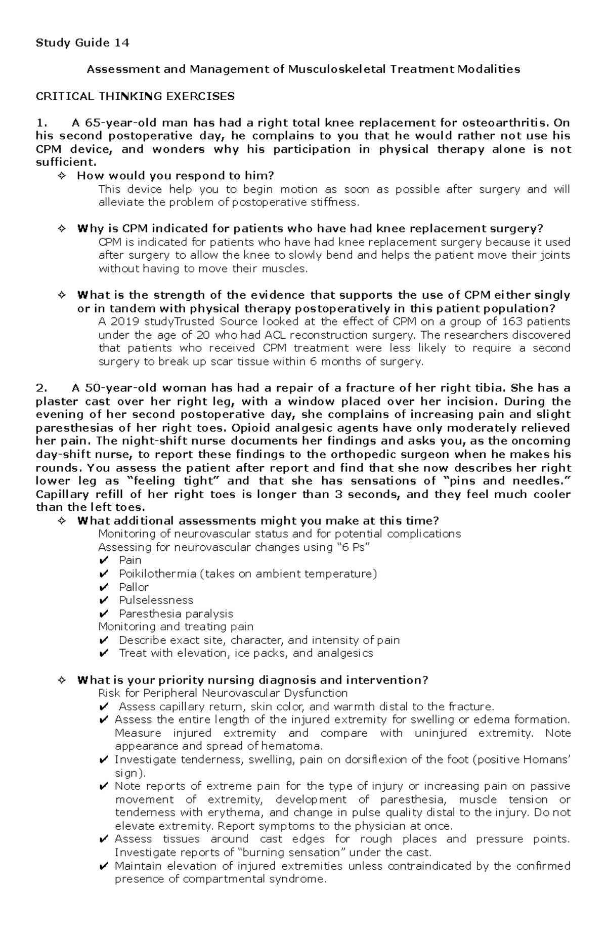 Study Guide 14: Assessment and Management of Musculoskeletal Treatment ...