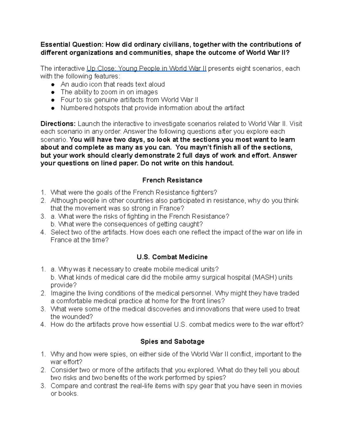 WWII Intro Webquest - history - Essential Question: How did ordinary ...