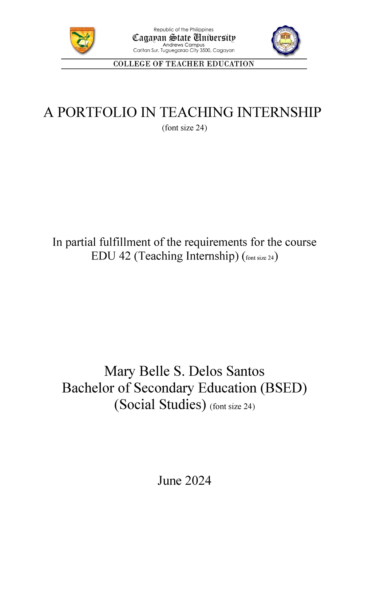 Parts OF THE Portfolio IN Teaching Internship - A PORTFOLIO IN TEACHING ...