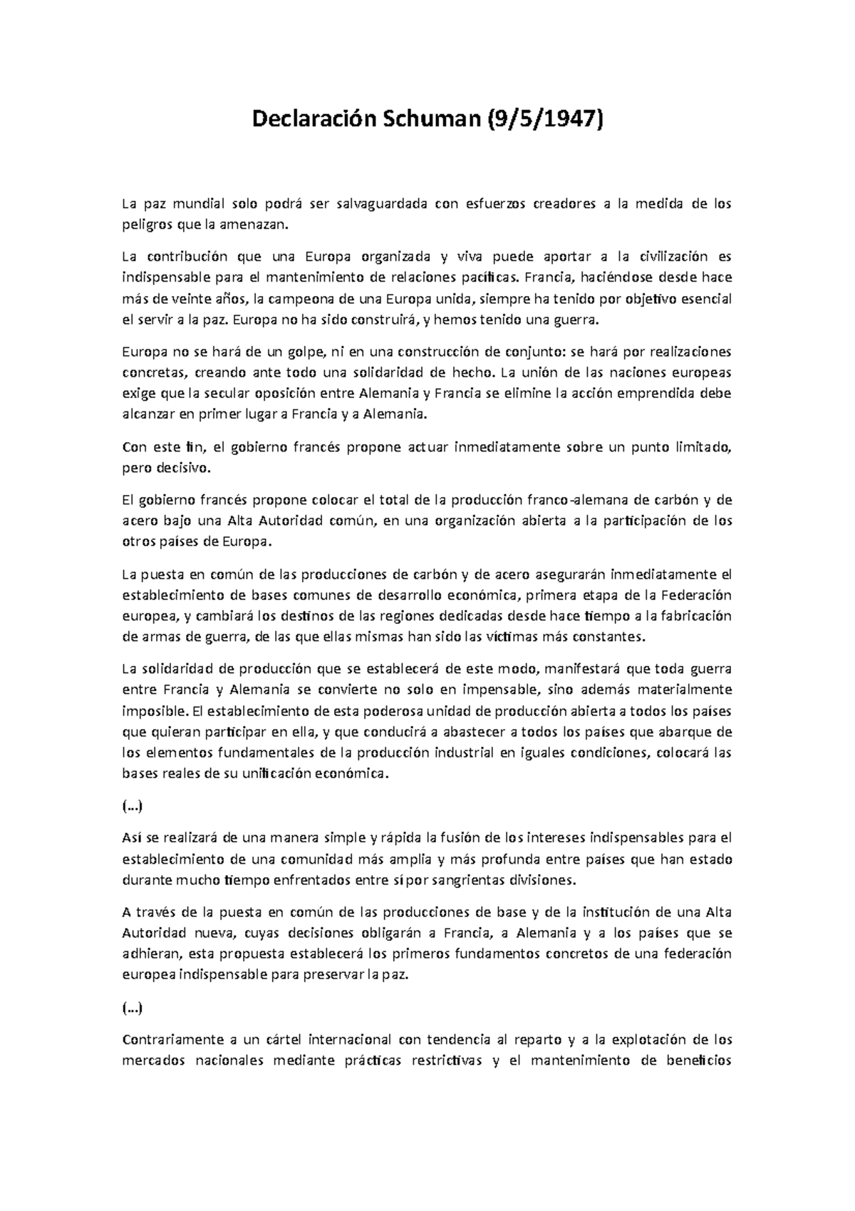 Declaración Schuman - declaracion shuman - Declaración Schuman (9/5 ...