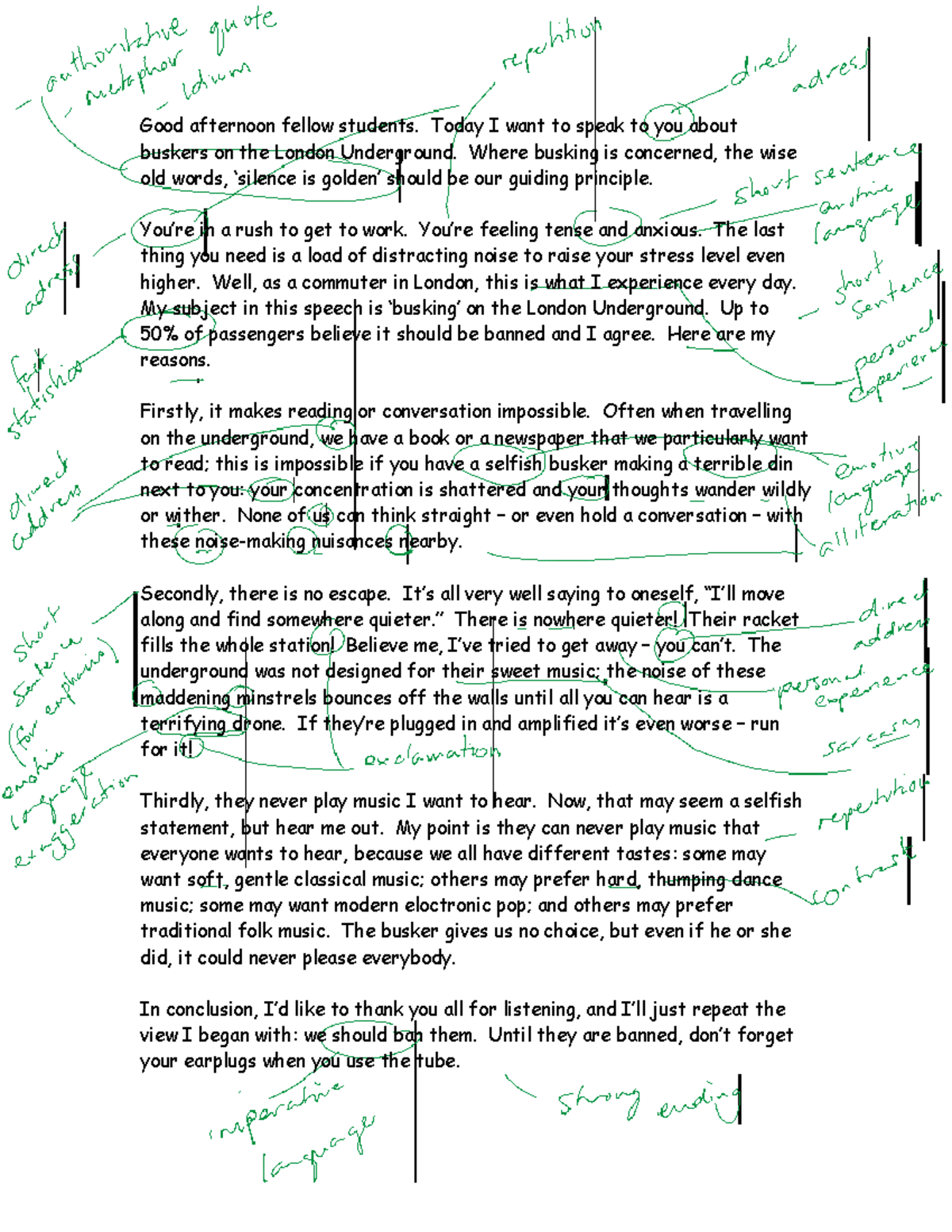 Buskers speech annotated - Good afternoon fellow students. Today I want ...