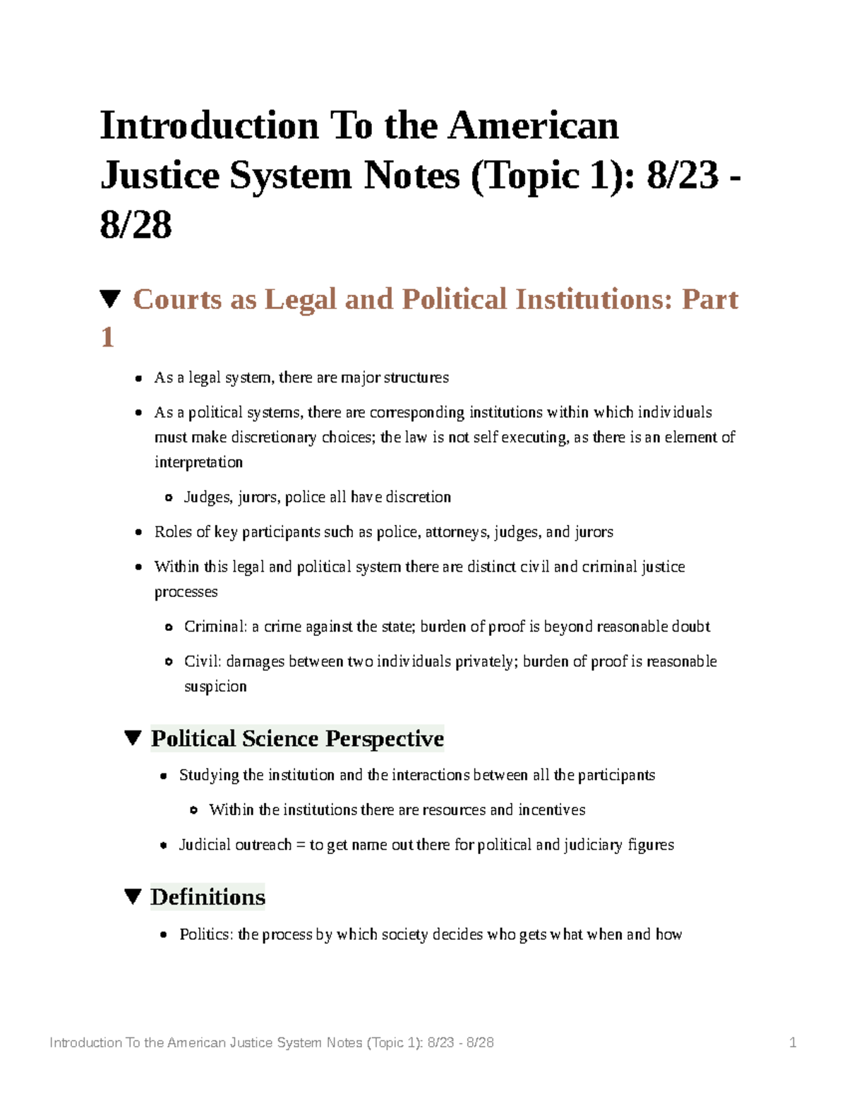 Introduction To the American Justice System Notes (Topic 1) - 78 ...