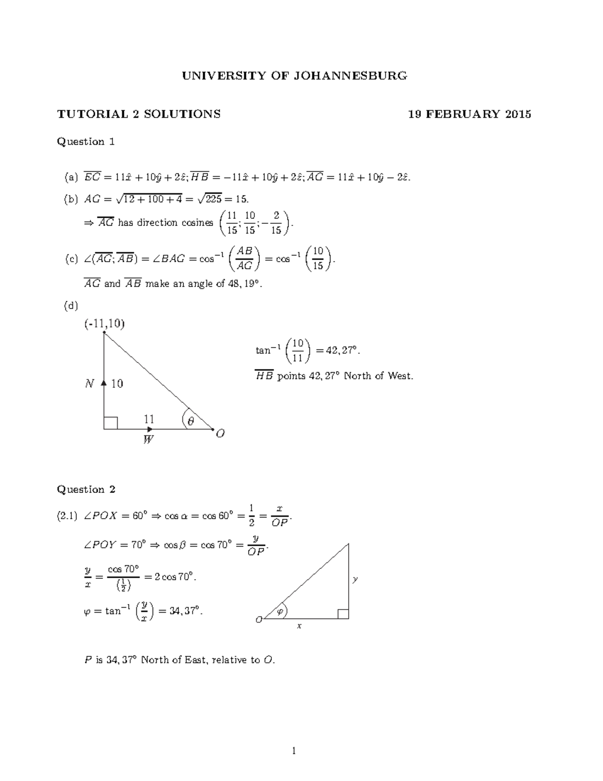 Tut2apm1a1015 Sol - TUTORIAL 2 SOLUTIONS 19 FEBRUARY 2015 - UNIVERSITY ...