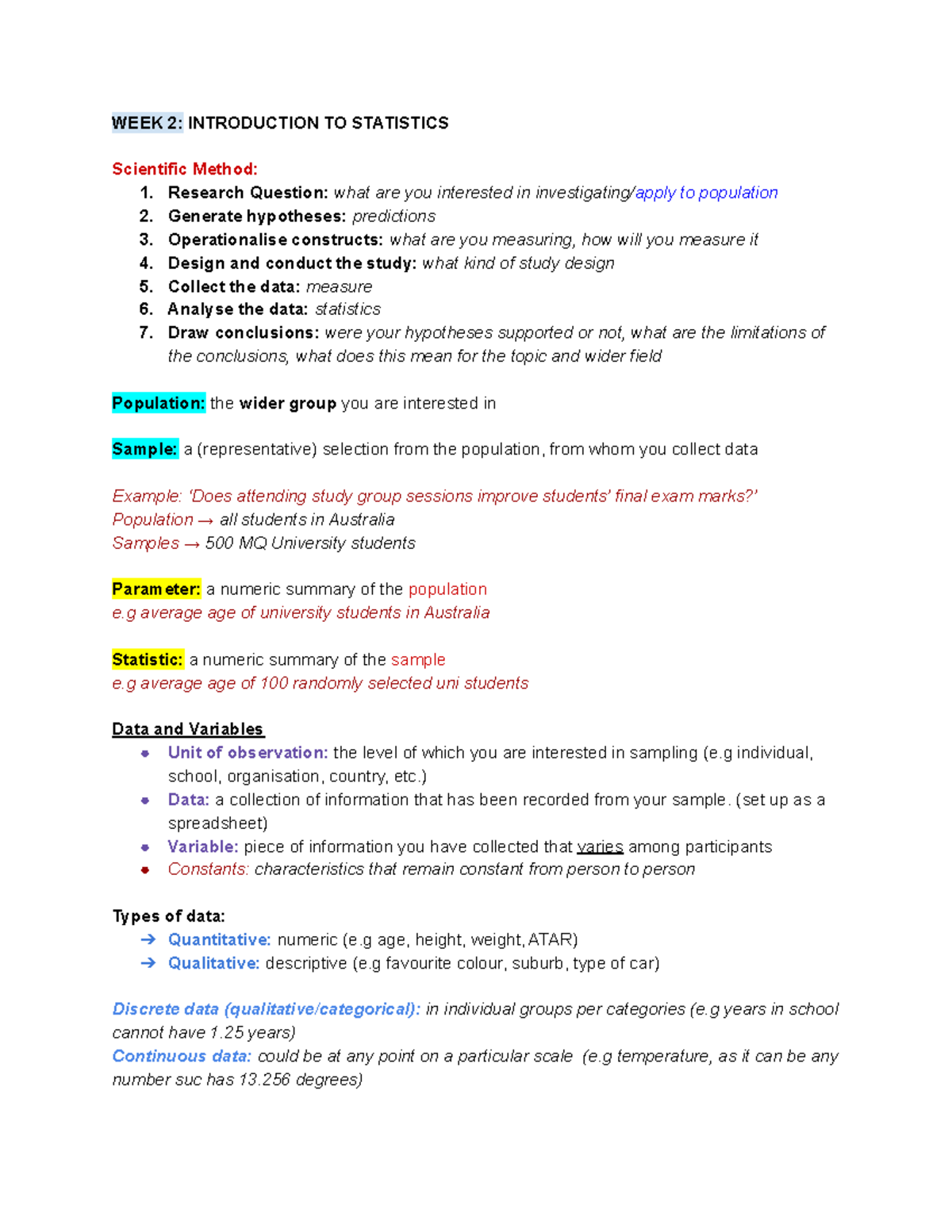 Week 2 Introduction to Statistics - WEEK 2: INTRODUCTION TO STATISTICS ...
