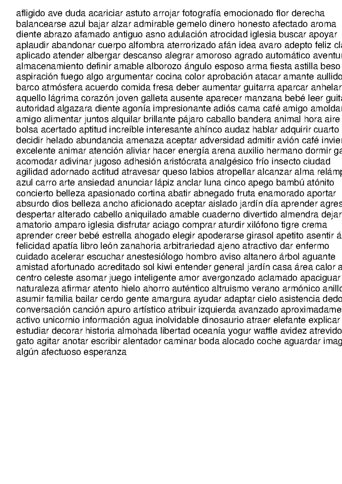 Palabras........... - afligido ave duda acariciar astuto arrojar ...