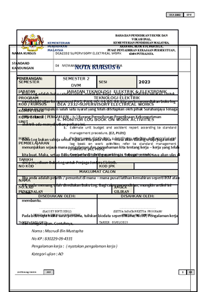 ETE 7033 K3 NOTA Kuliah - Nota elektrik - KEMENTERIAN PENDIDIKAN MALAYSIA BAHAGIAN PENDIDIKAN ...