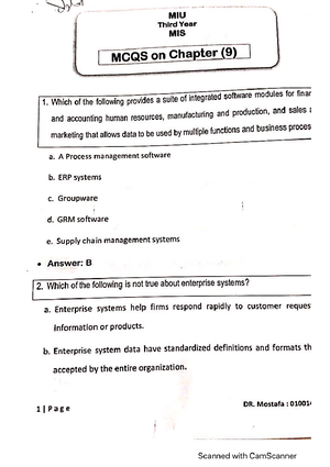 Lab1 MIS - DR ayman tahaa - NAME: Yusuf Mohammed Salem ID: 2020/ LAB 1 “MIS” TRUE OR FALSE 1 ...