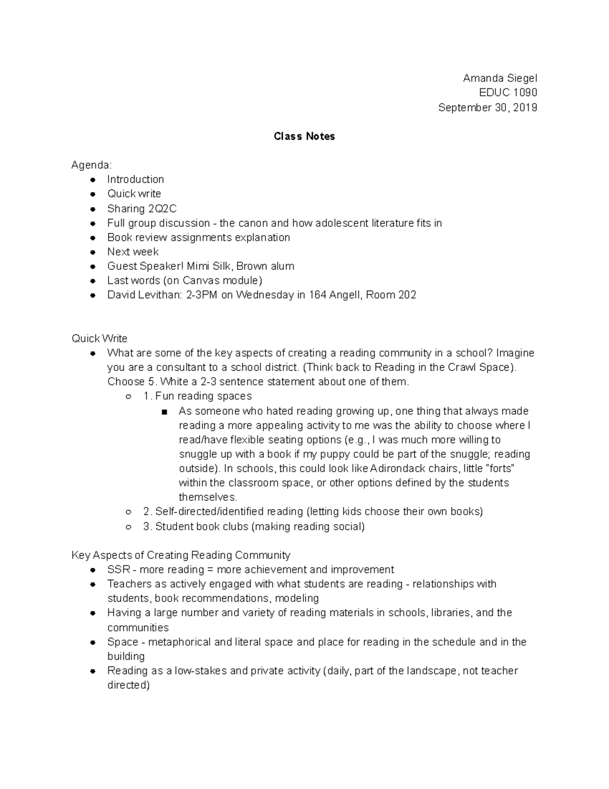 9/30 Class Notes - Professor Laura Snyder - Amanda Siegel EDUC 1090 ...