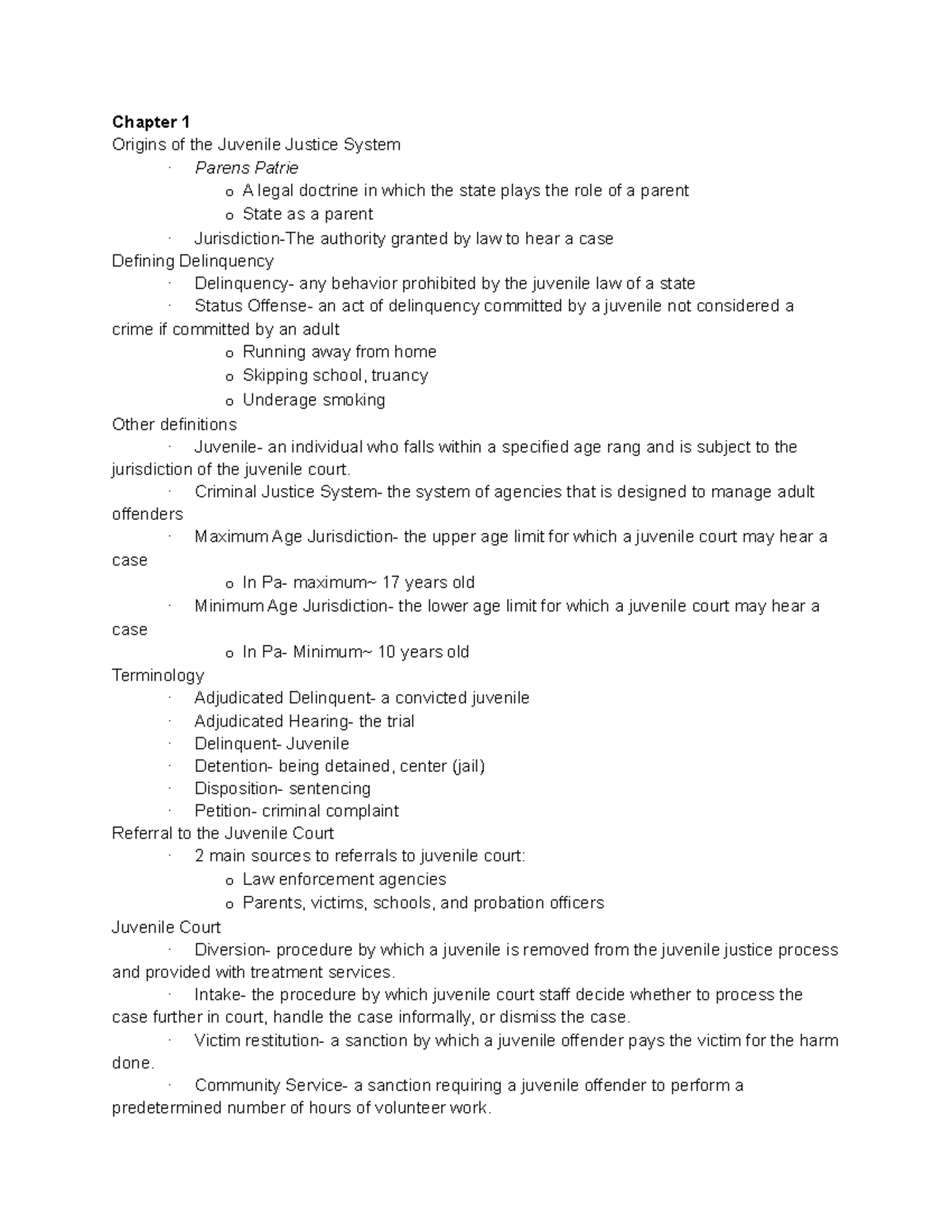 Juvenile Delinquency- First half notes - Chapter 1 Origins of the ...