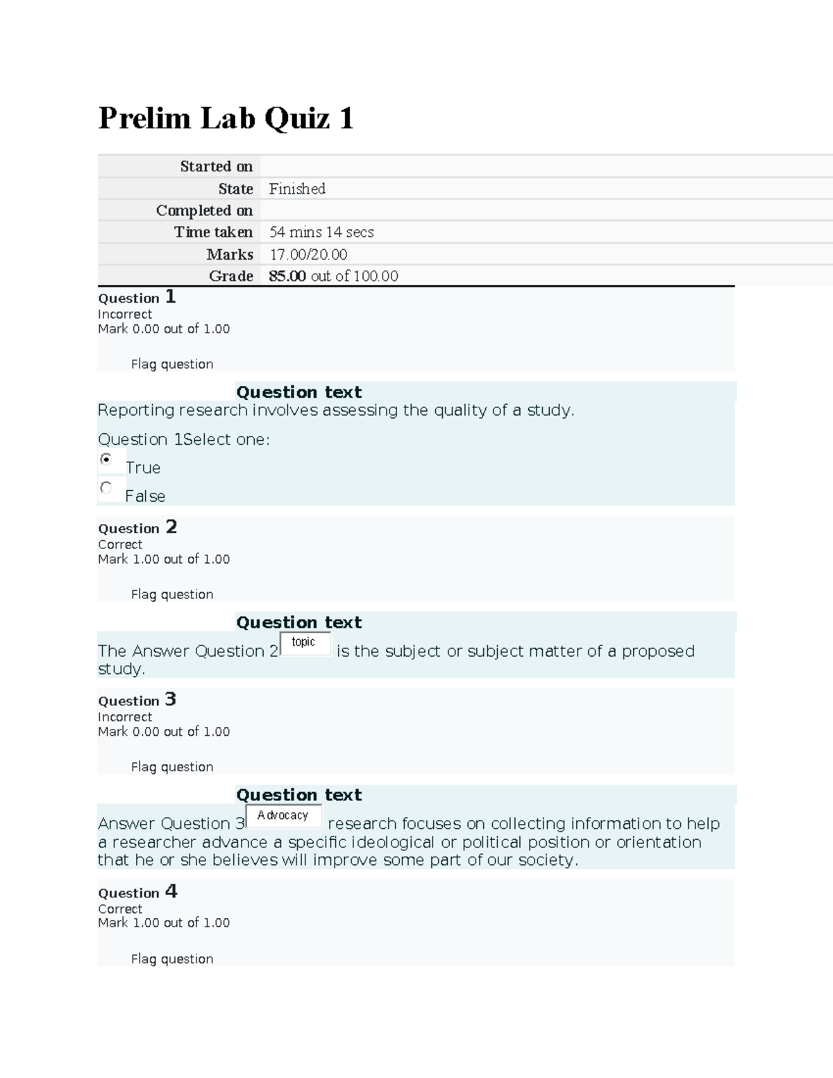 Prelim Lab Quiz 1 dp - Prelim Lab Quiz 1 Started on State Finished ...