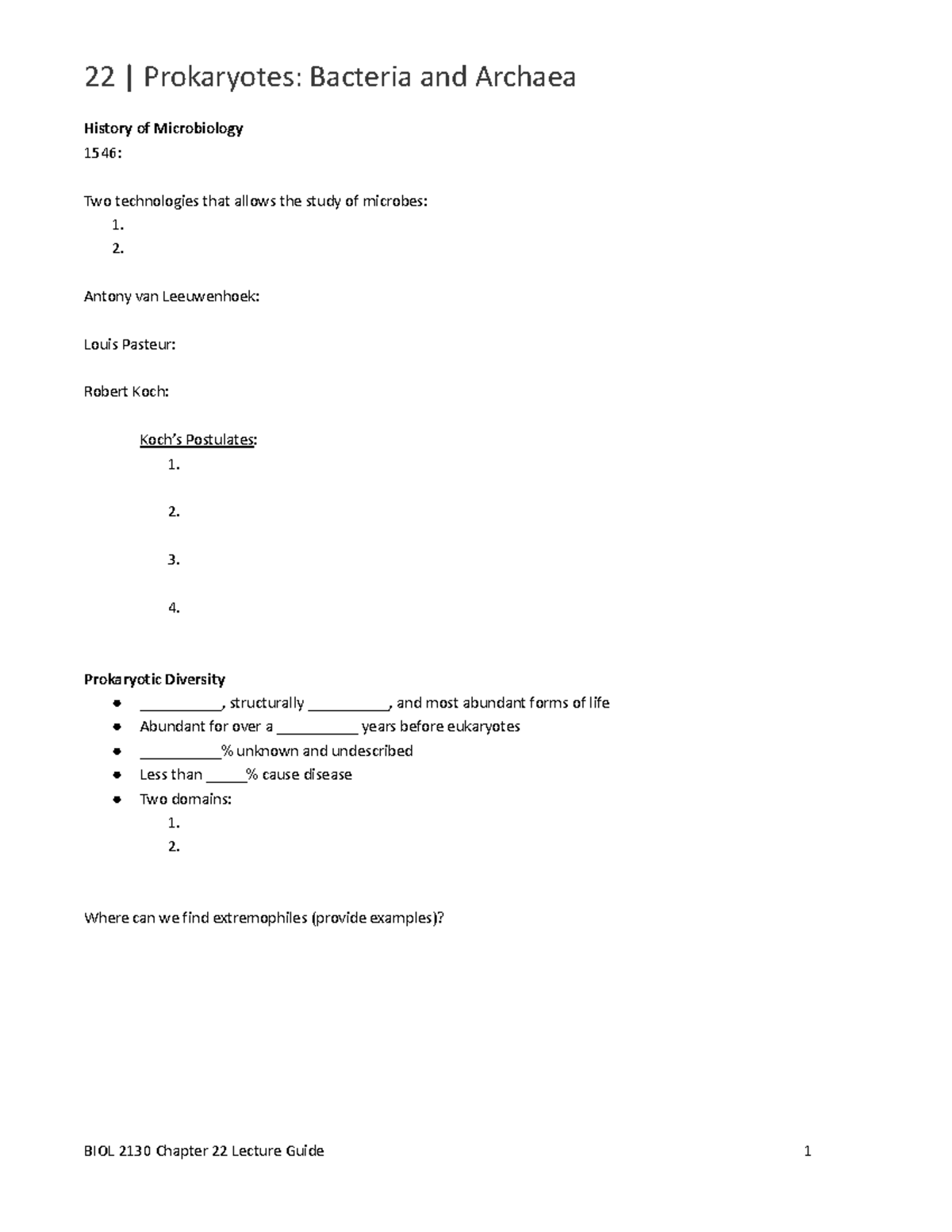 Chapter 22 Lecture Guide - 22 | Prokaryotes: Bacteria and Archaea ...