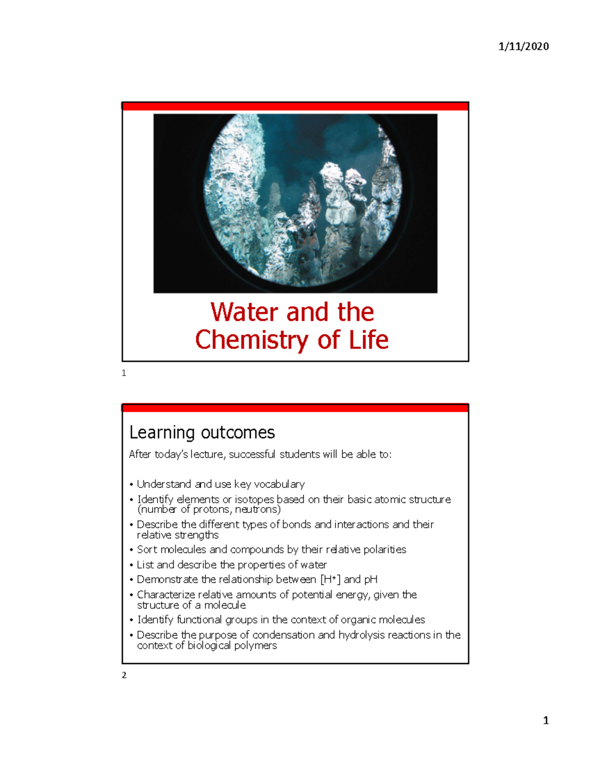 Lecture 03 - Jan14 - Chemistry and Water - Water and the Chemistry of ...