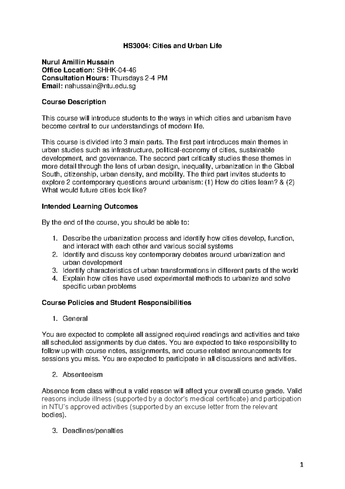 HS3004 Syllabus 7 JAN - Lecture notes 1-12 - HS3004 - NTU - Studocu
