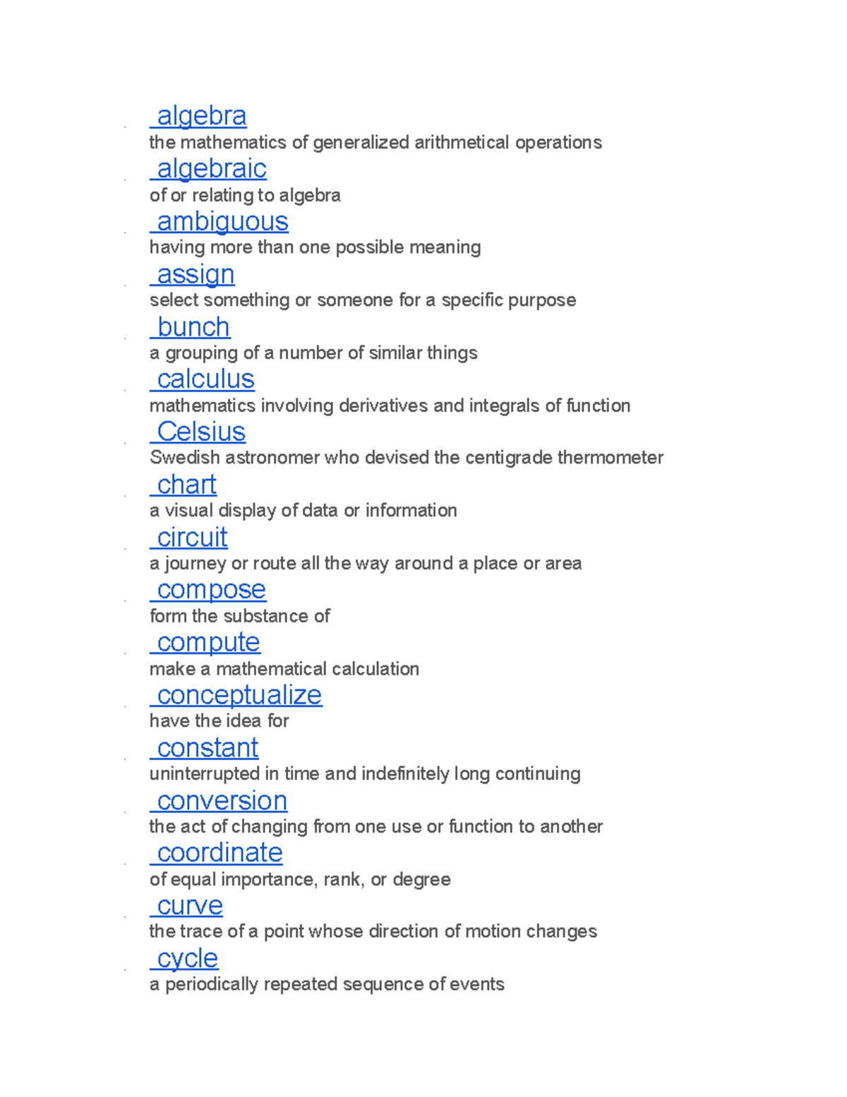 Calculus one terms - algebra the mathematics of generalized ...