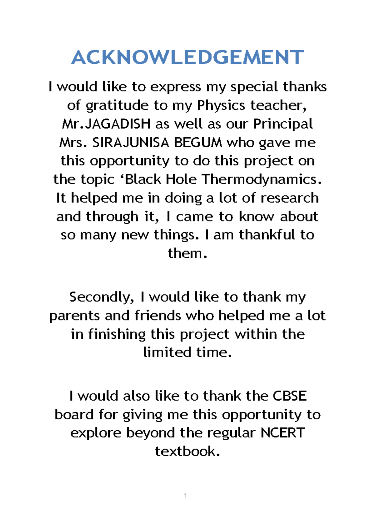 Physics investigatory project class 12 cbse - ACKNOWLEDGEMENT I would ...