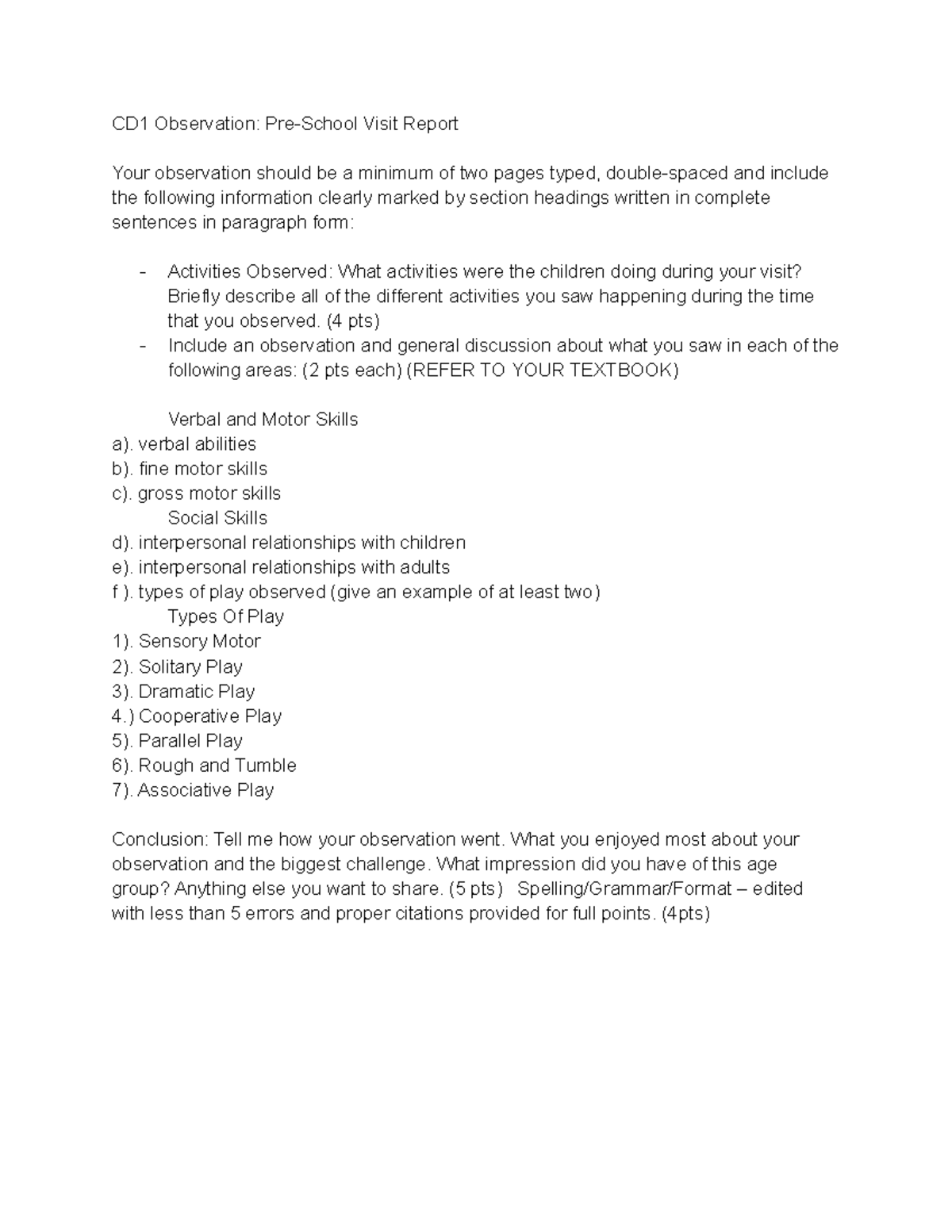 Child development observation 1 - CD1 Observation: Pre-School Visit ...