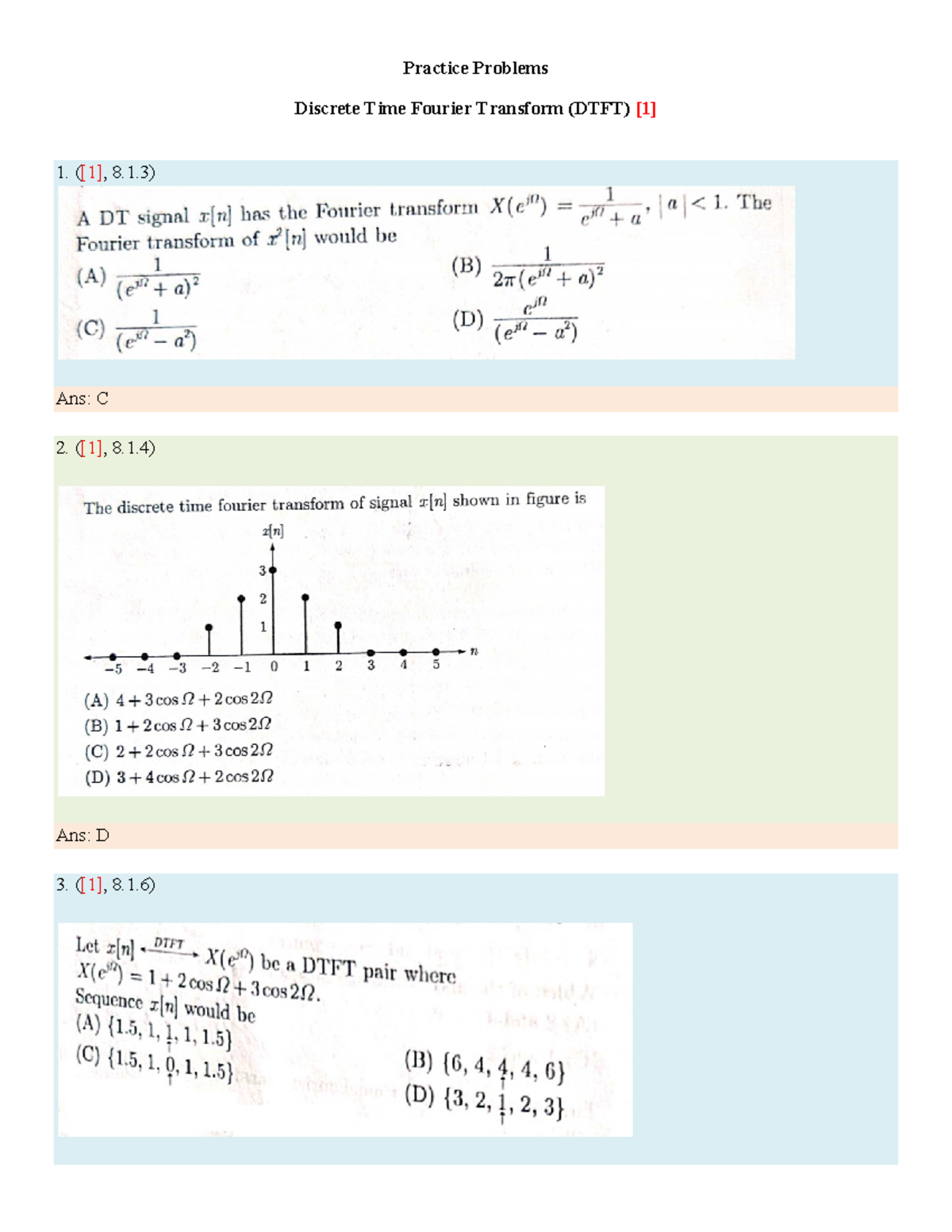 Practice Problems-DTFT - Practice Problems Discrete Time Fourier ...