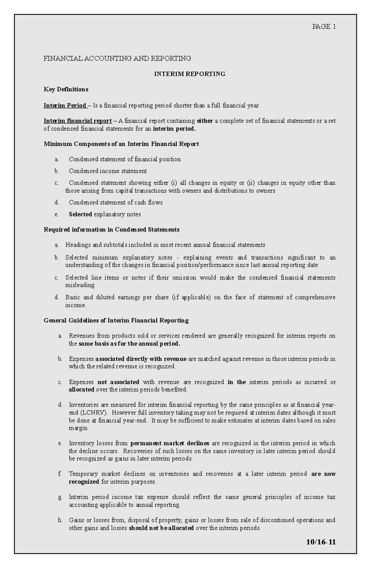 Interim Reporting - Lesson 5 - Accounting - Studocu