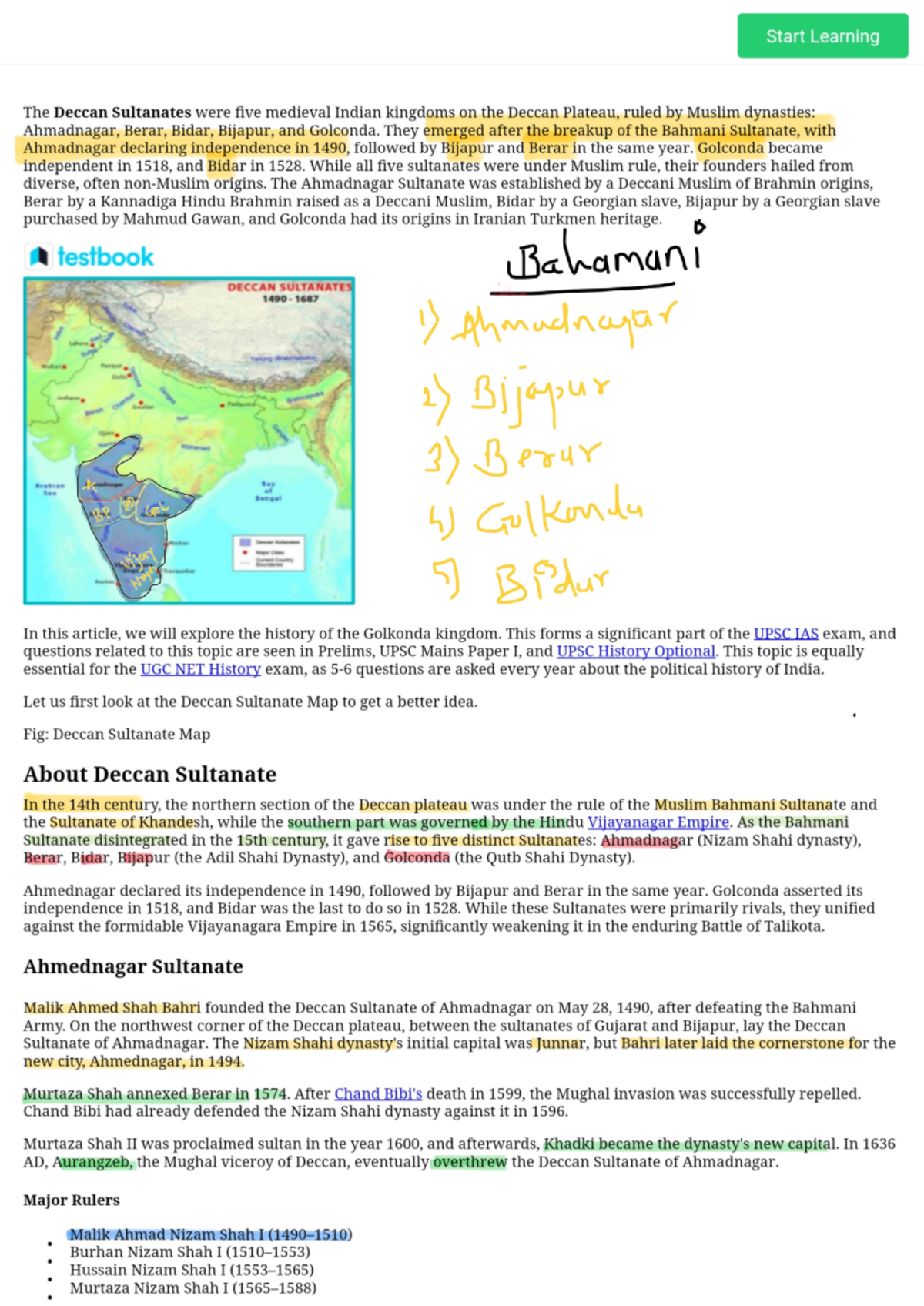 Deccan Sultanates History, Major Rulers, Culture & More UPSC - Start ...