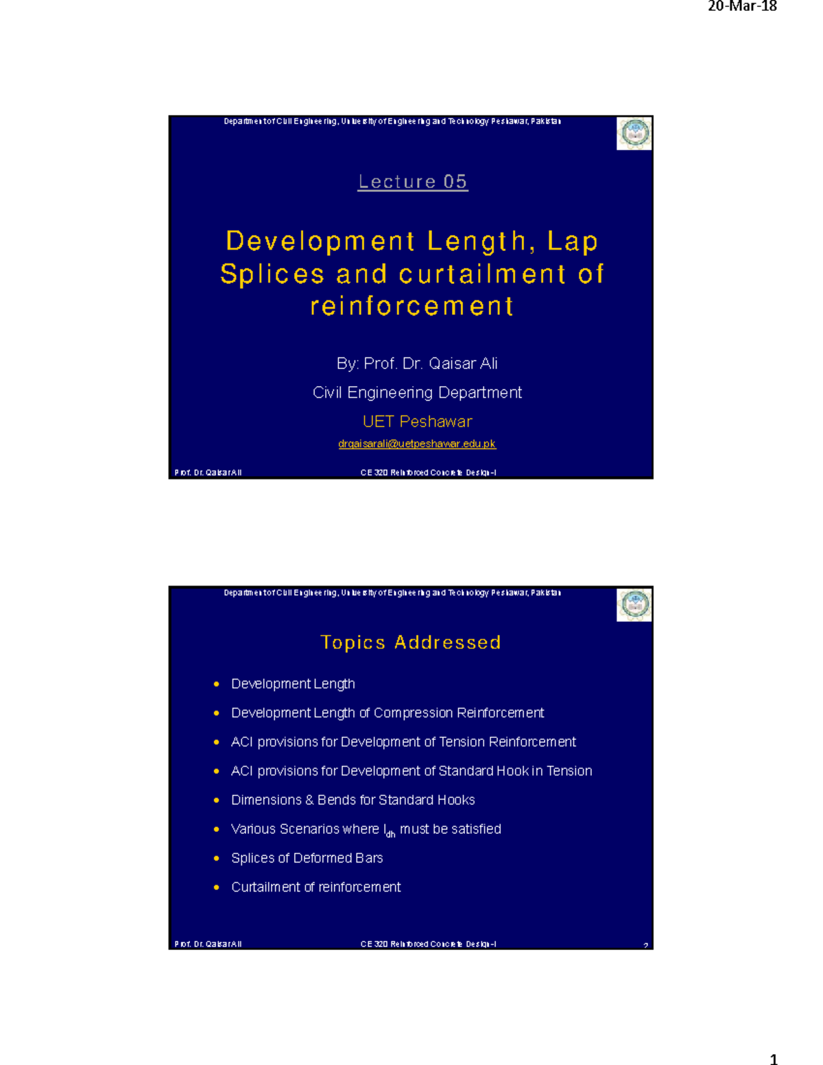 Lecture 05-Development Length, Lap Splices and curtailment of - StuDocu