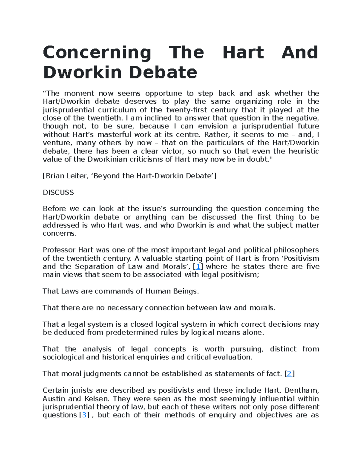 Concerning The Hart And Dworkin Debate - Concerning The Hart And ...