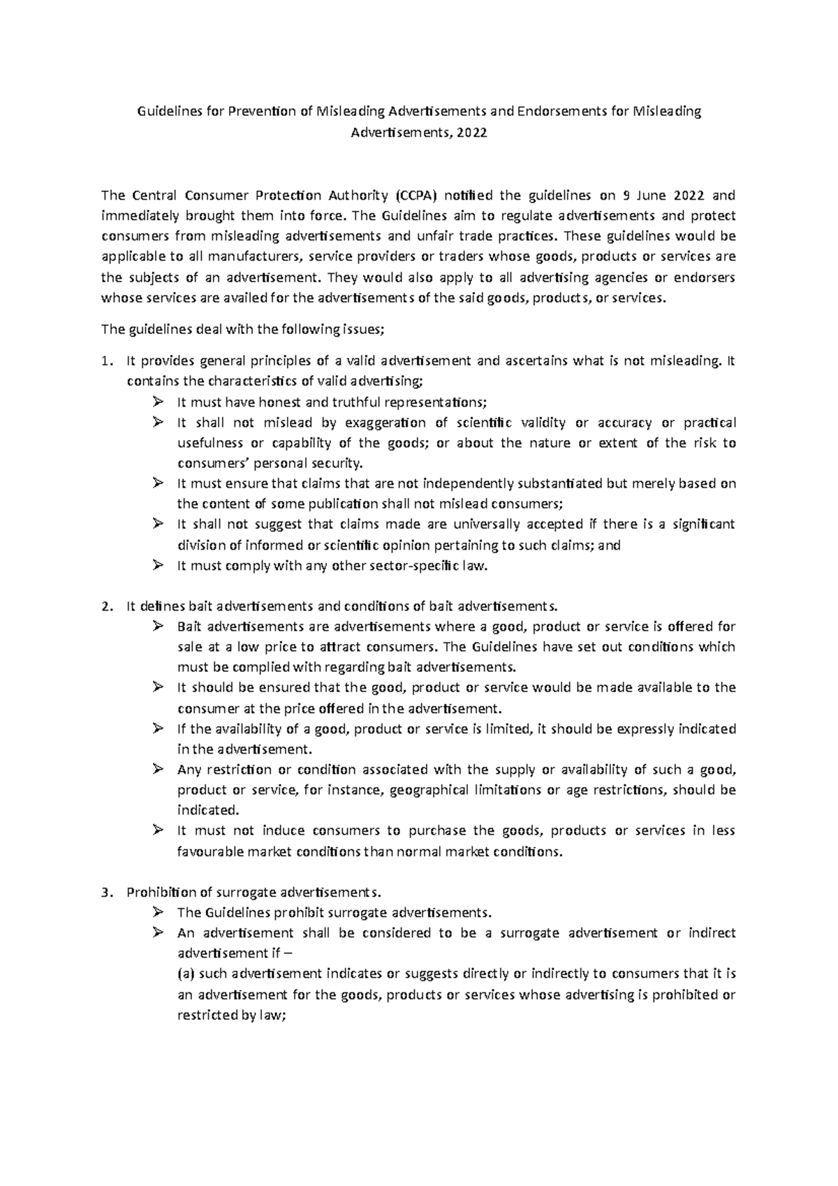 Guidelines for Prevention of Misleading Advertisements and Endorsements ...