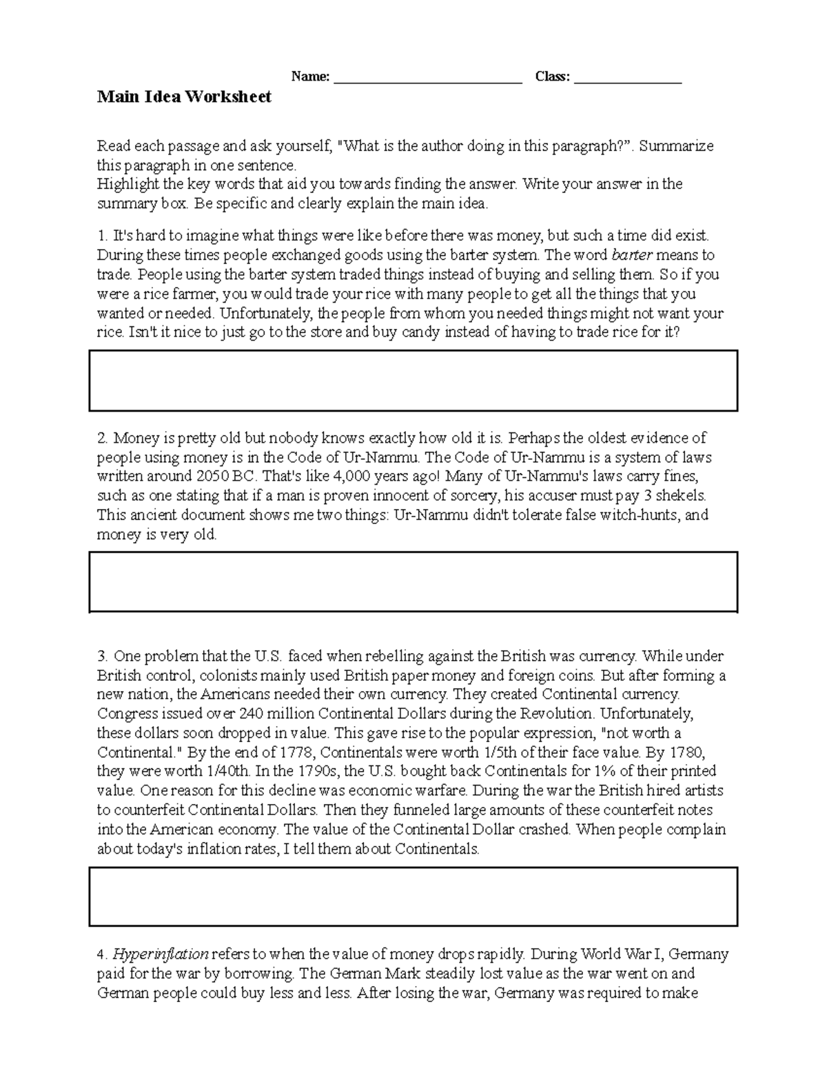 Main-idea-worksheet - ASSIGNMENT SUMMARY - Name ...