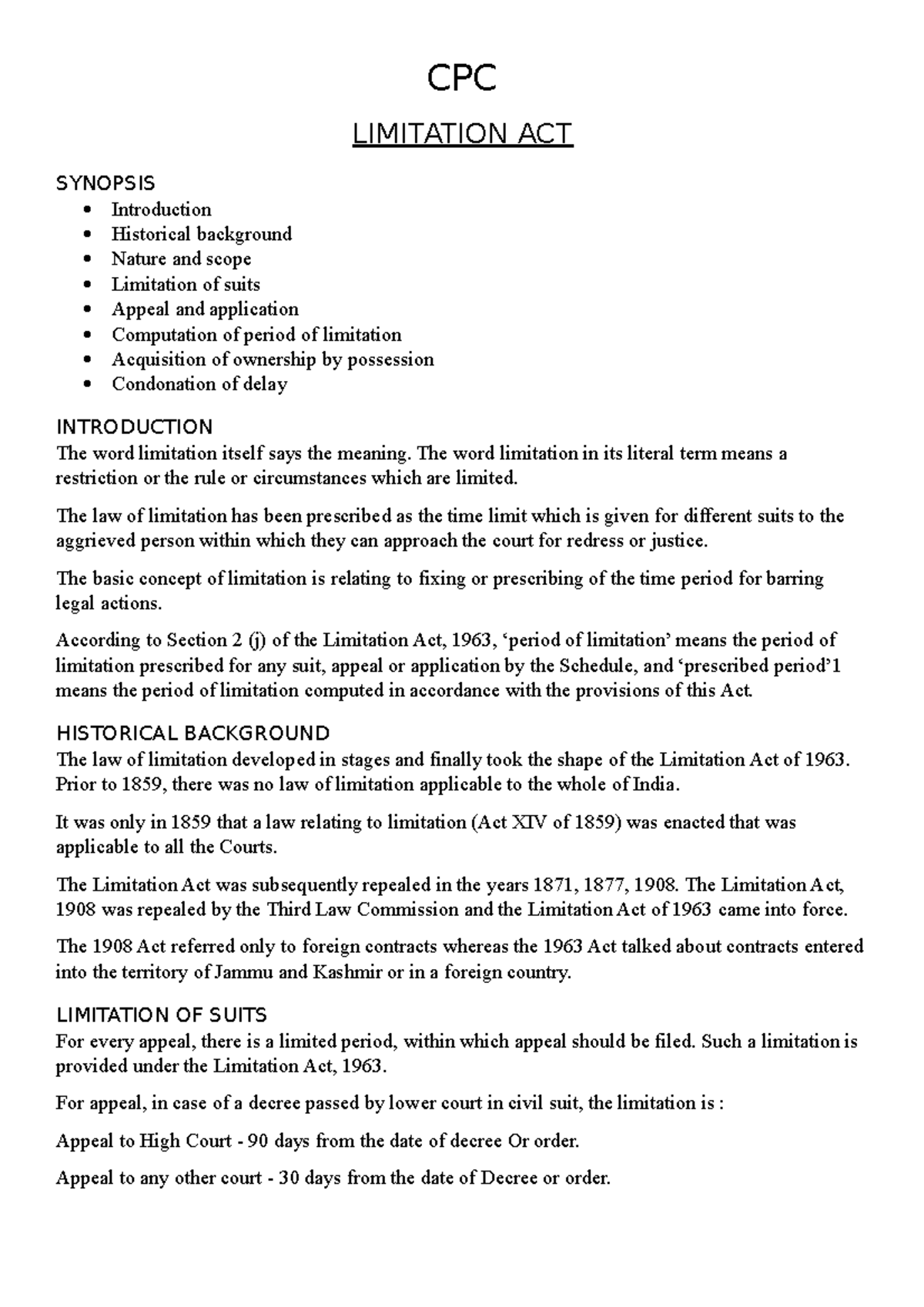 Limitation act cpc - blah blagh - CPC LIMITATION ACT SYNOPSIS ...