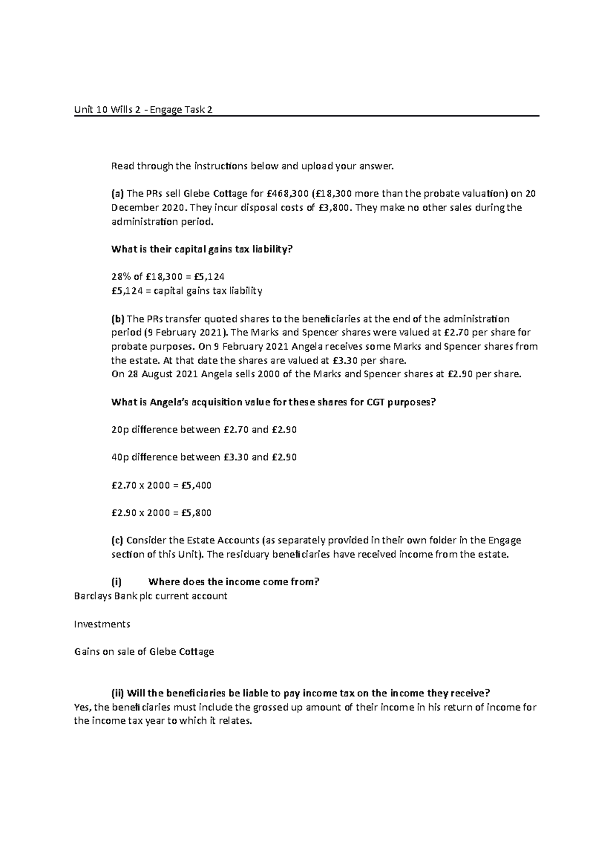 Wills 2 Engage Task 2 - Unit 10 Wills 2 - Engage Task 2 Read through ...