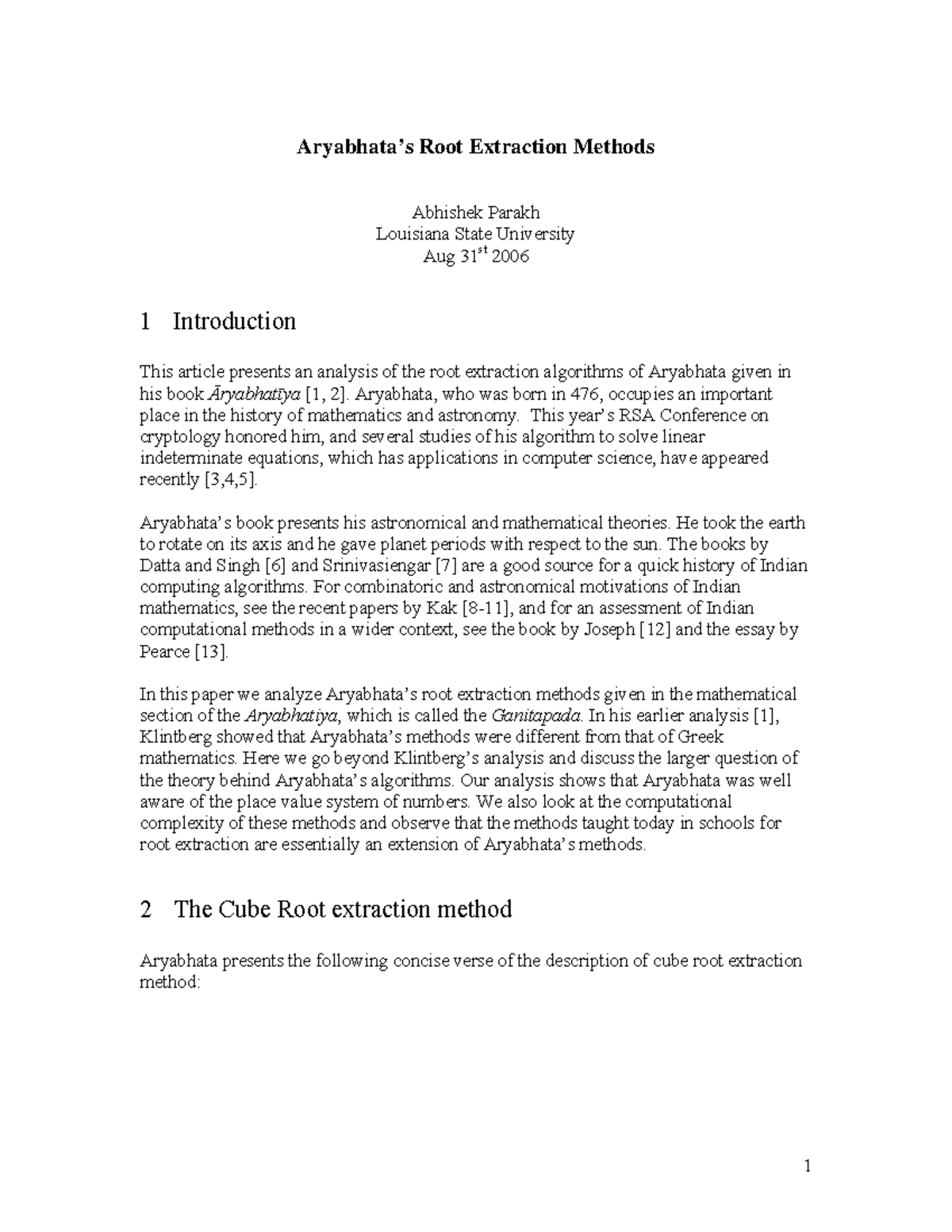 MH 102 COLLEGE AND ADVANCED ALGEBRA - Aryabhata’s Root Extraction ...