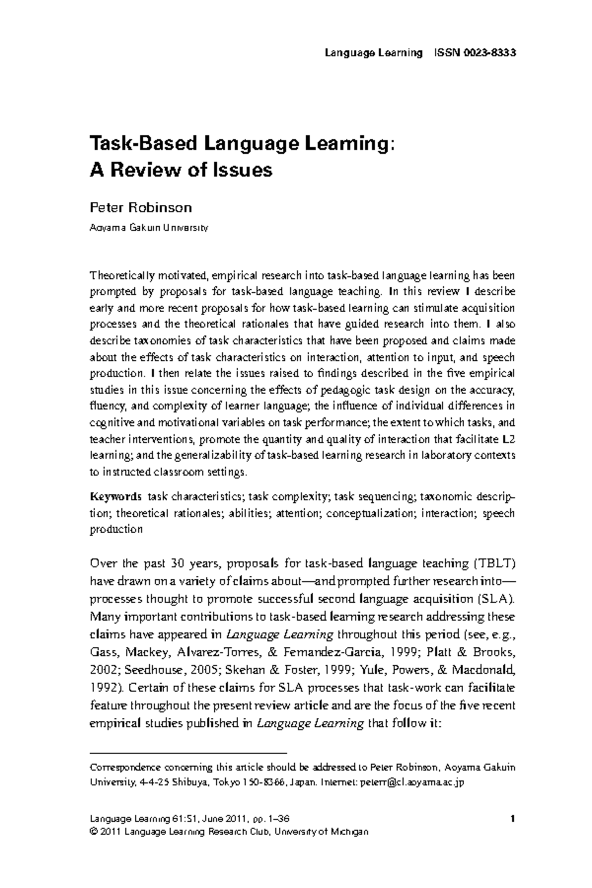 2011 Task-based language learning A rev - Language Learning ISSN 0023- Task-Based Language ...