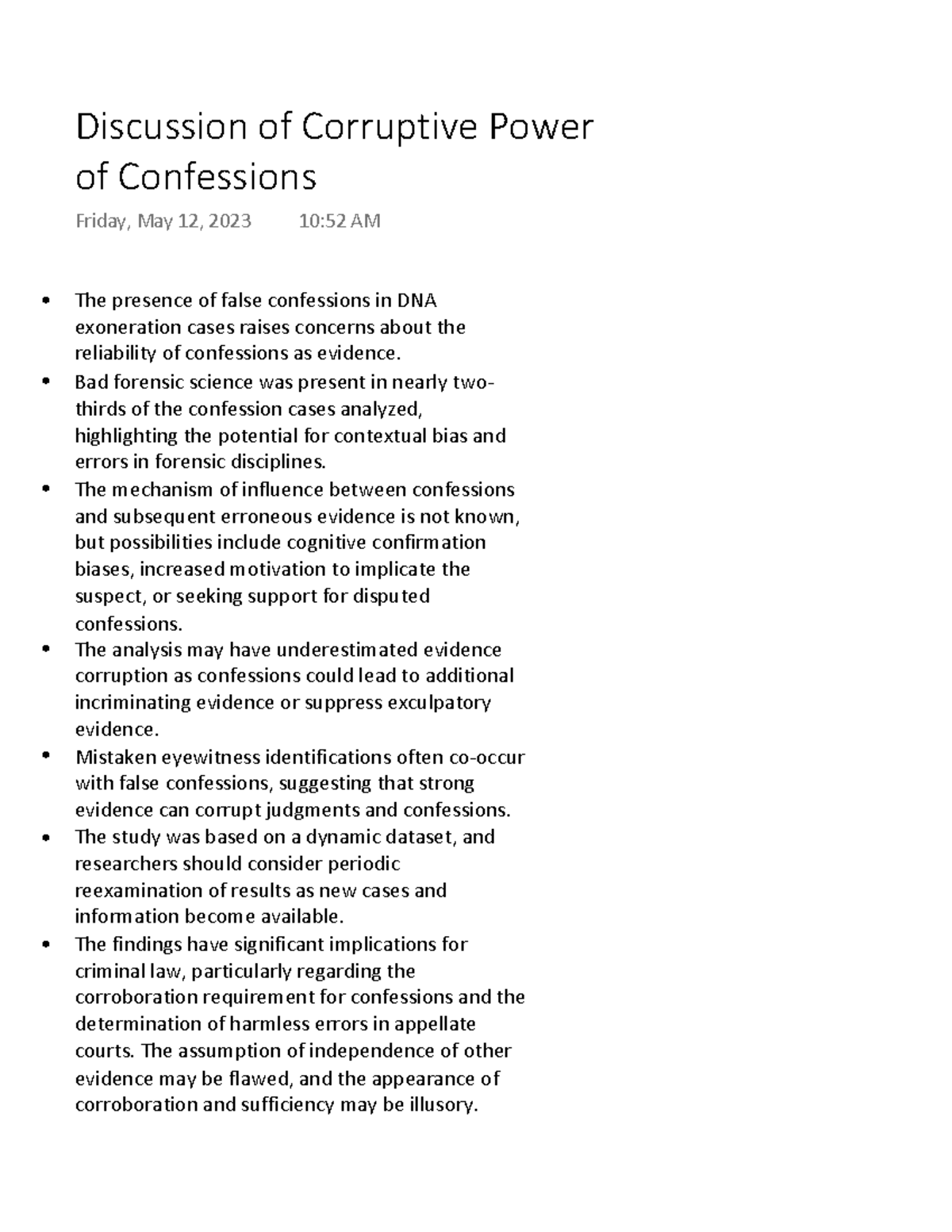 Discussion of Corruptive Power of Confessions - The presence of false ...