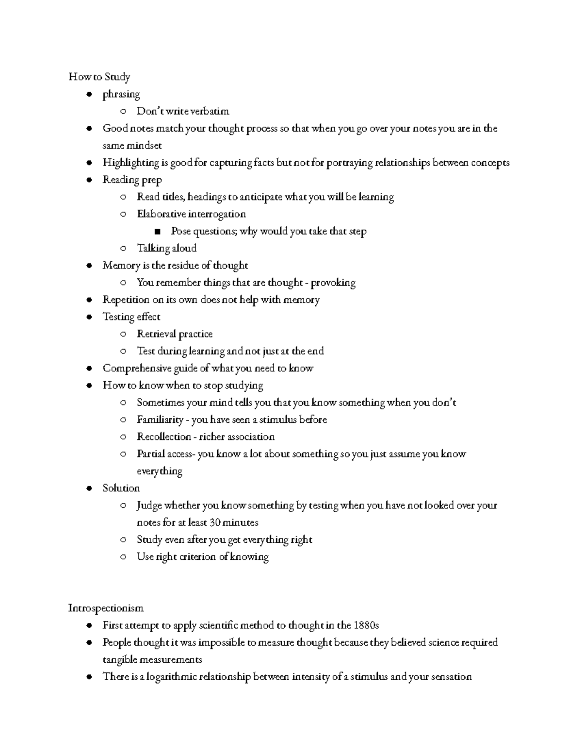 Intro To Cognition Exam 1 Study Guide How To Study Phrasing Don T
