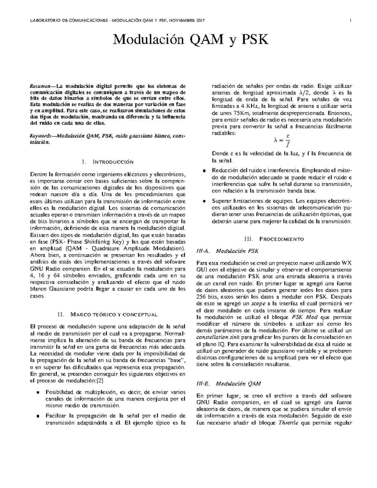 Lab6 comunicaciones - Nota: 5 - Modulacion QAM y PSK ́ Oscar Andr ́ es ...