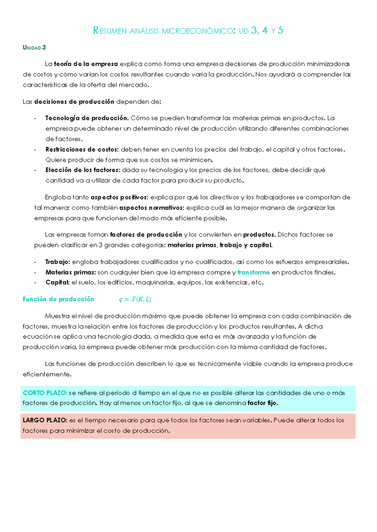 Resumen micro Ud 3 4 y 5 - RESUMEN ANÁLISIS MICROECONÓMICO: UD 3, 4 Y 5 UNIDAD 3 La teoría de la ...
