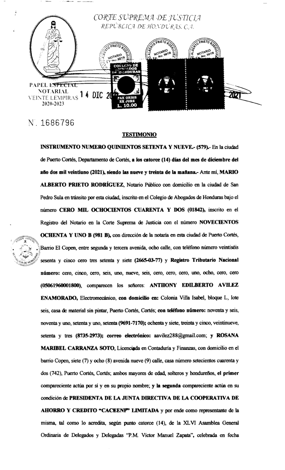 Hipoteca Anthony Edilberto Avilez Enamorado - CORTE SUPREMA DE JUSTICIA REPUBLICA DE HONDURAS ...