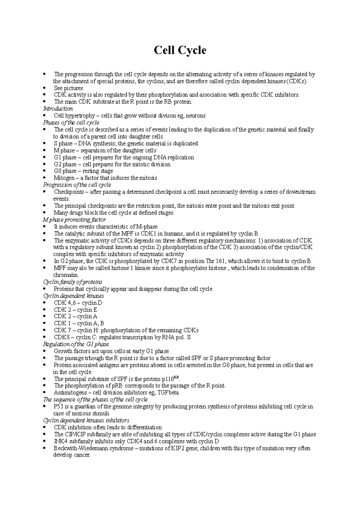 Cell Cycle notes - Cell Cycle The progression through the cell cycle ...