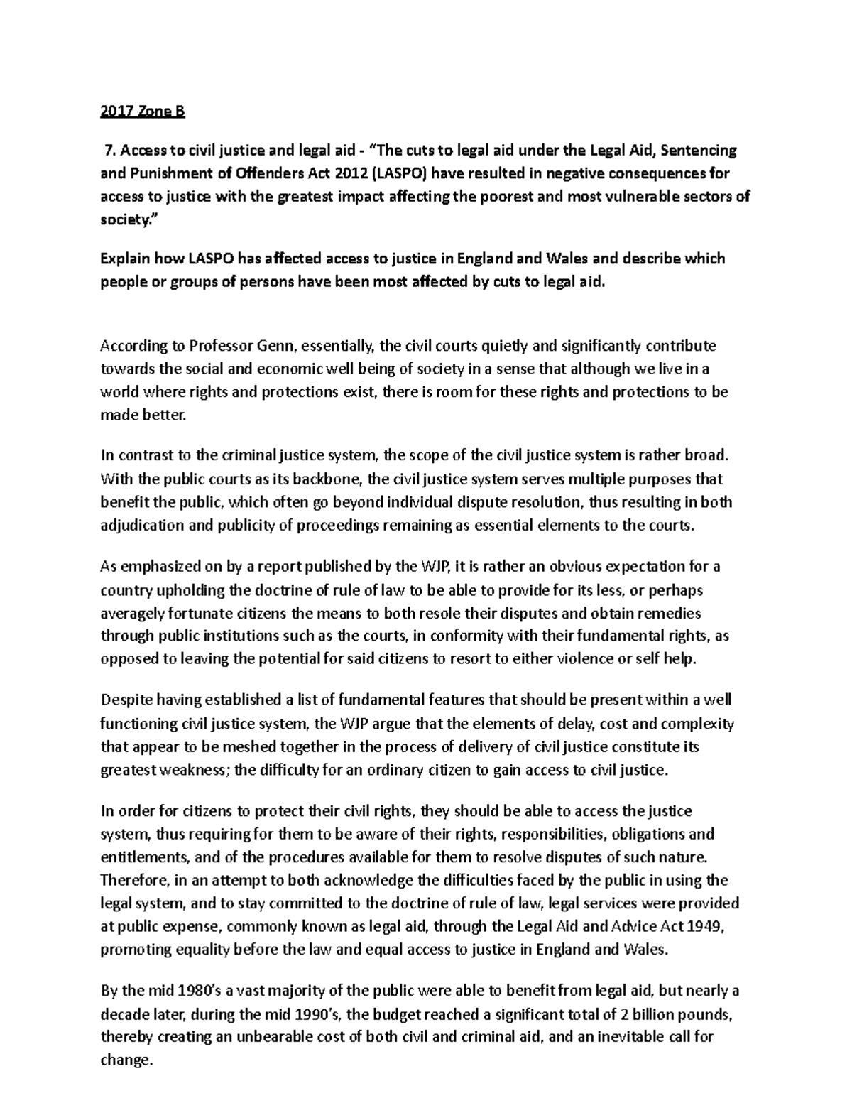 LSM Sample Essay - LASPO Chp.16 - 2017 Zone B 7. Access to civil ...