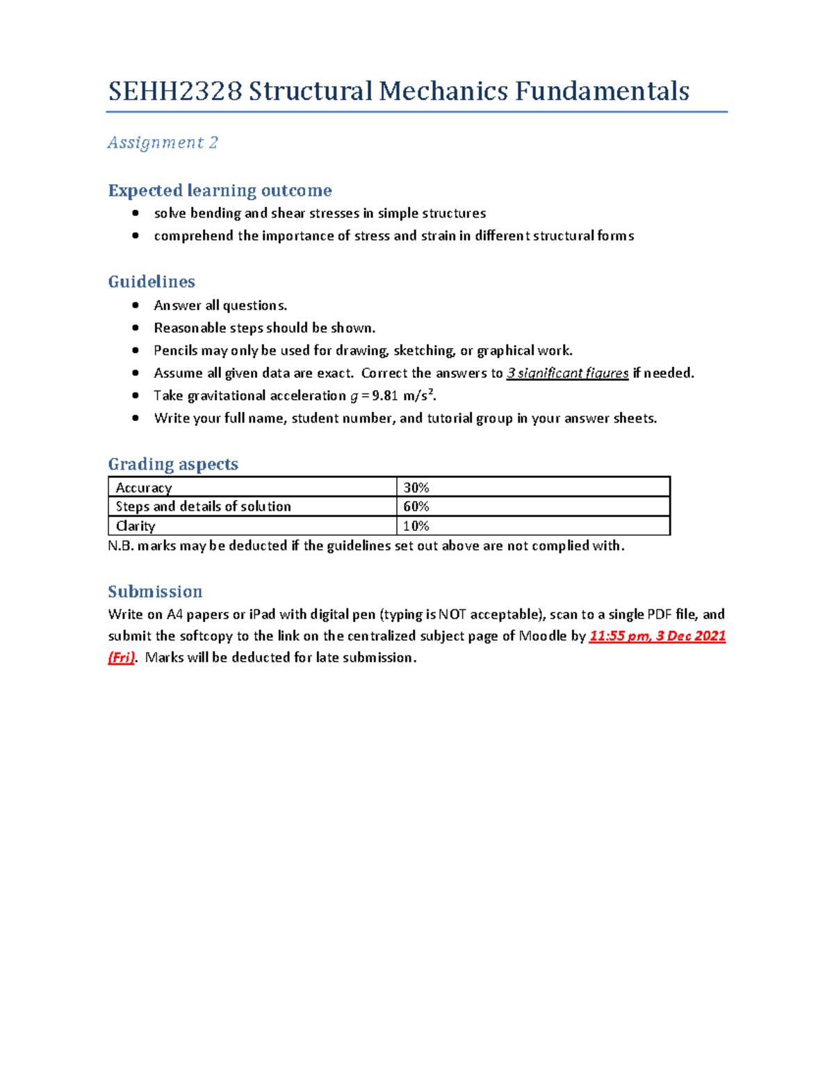 Structural Mechanics Fundamentals - Assignment 2 Expected learning ...