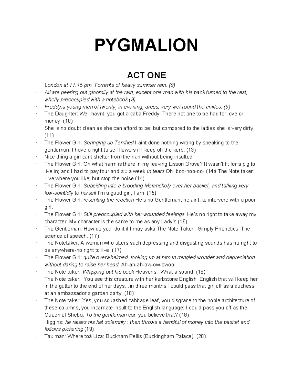 P2 importance of being earnest and pygmalion - PYGMALION ACT ONE ...