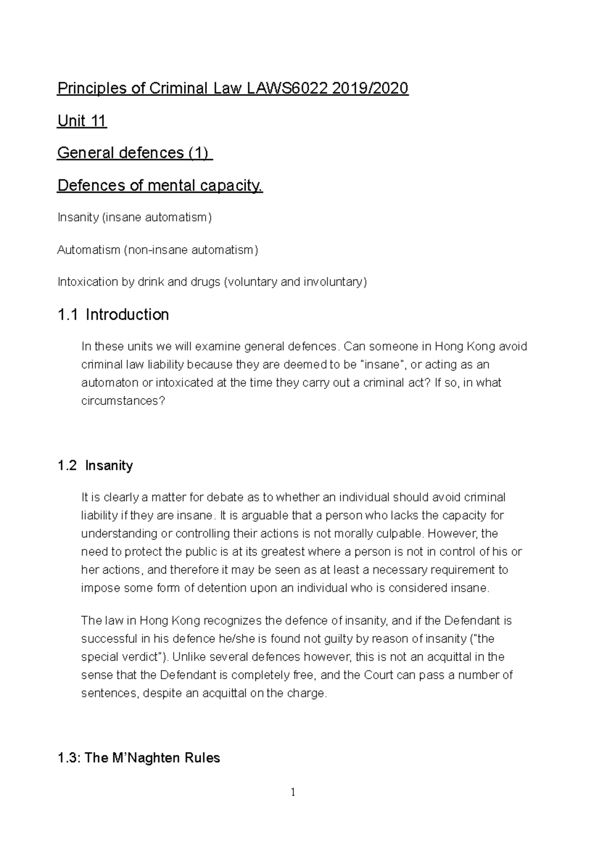 CUHK CRIM UNIT 11 Defences - Principles of Criminal Law LAWS6022 2019 ...