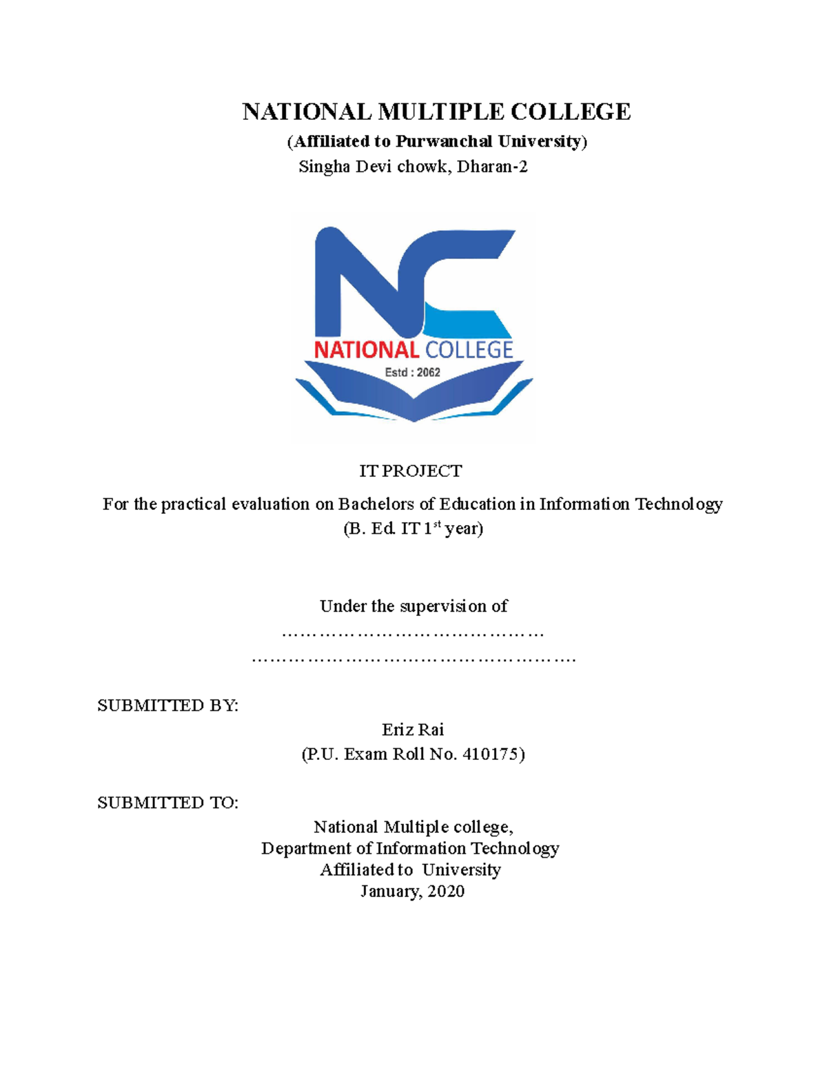 INFORMATION TECHNOLOGY PROJECT - NATIONAL MULTIPLE COLLEGE (Affiliated ...