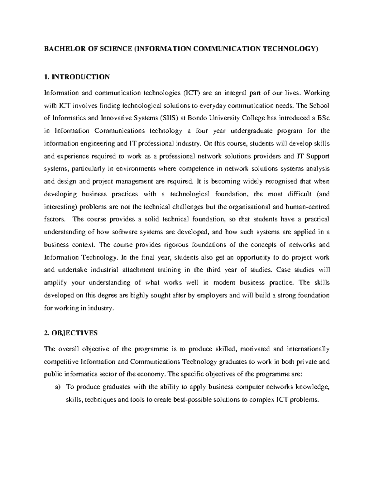 Bachelor OF Science Information Communication Technology - BACHELOR OF ...