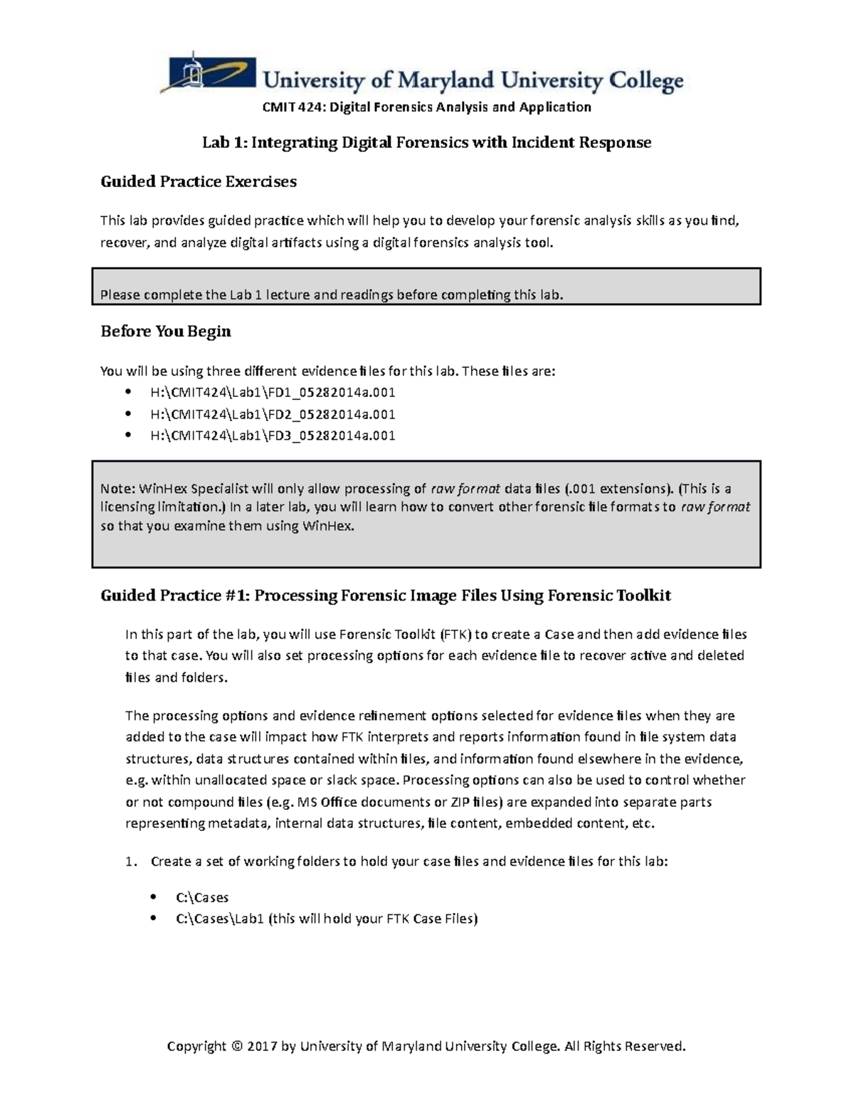 CMIT 424 Lab 1 Procedure v2017 - CMIT 424: Digital Forensics Analysis and Application Lab 1 ...