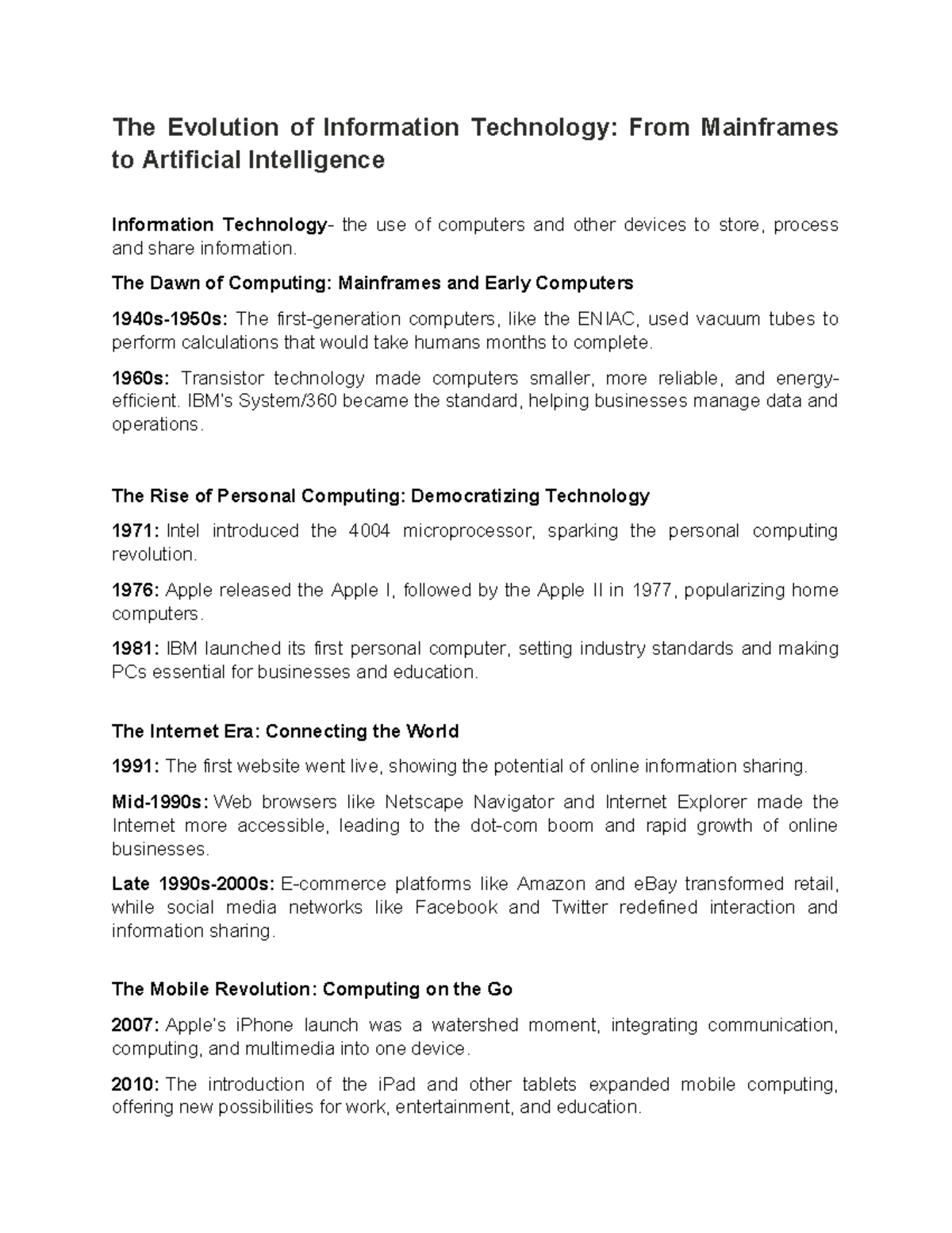 THE Evolution OF Information Technology - The Evolution of Information ...