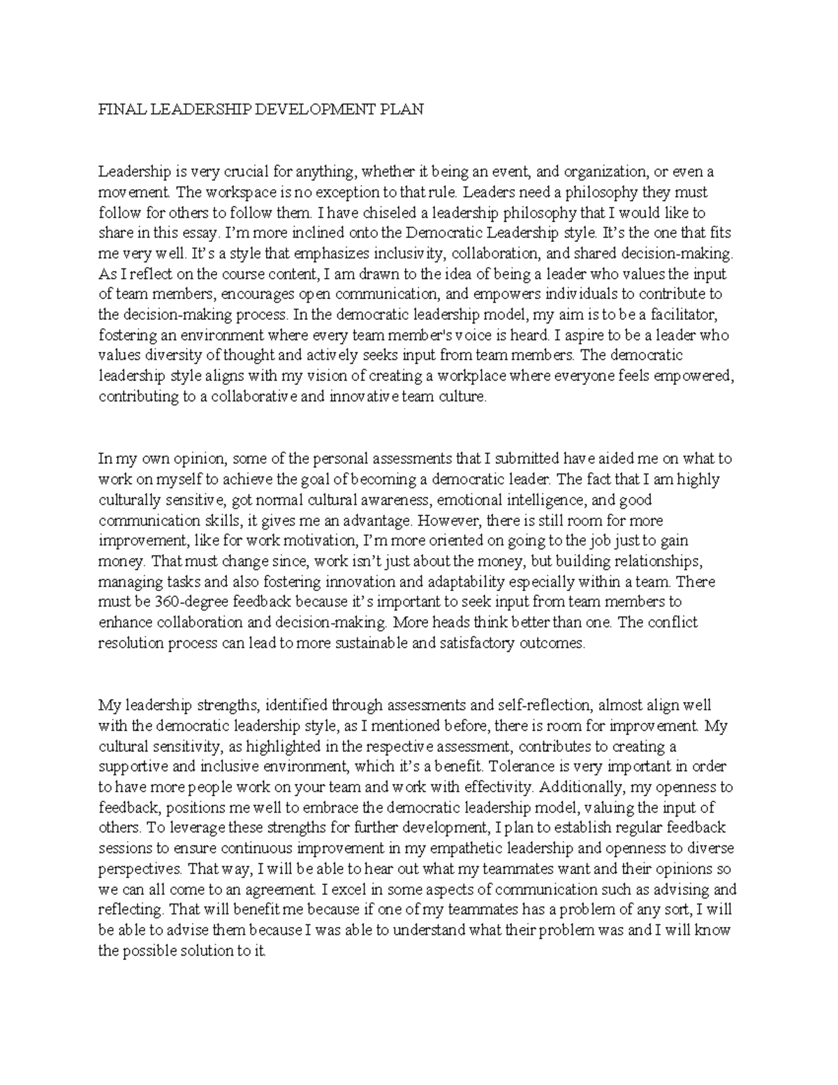 Final Leadership Development PLAN (N Yanes) - FINAL LEADERSHIP ...