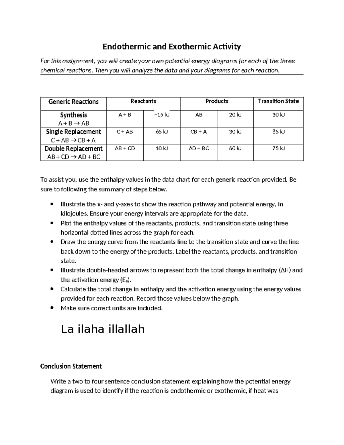 Exo lab activity - Exo lab - Endothermic and Exothermic Activity For ...